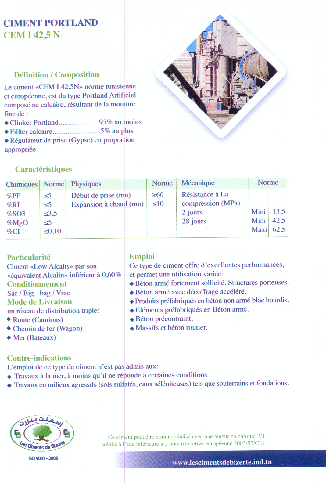 Fiches techniques – Les Ciments de Bizerte